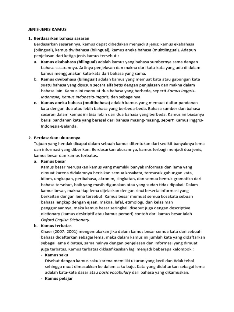 Jenis-Jenis Kamus Berdasarkan Kriteria | PDF