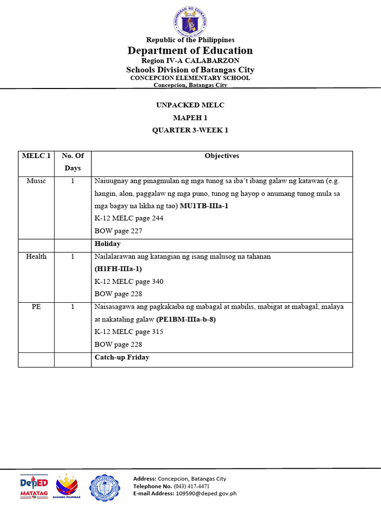 Q3W1 Unpacked Melc Mapeh | PDF