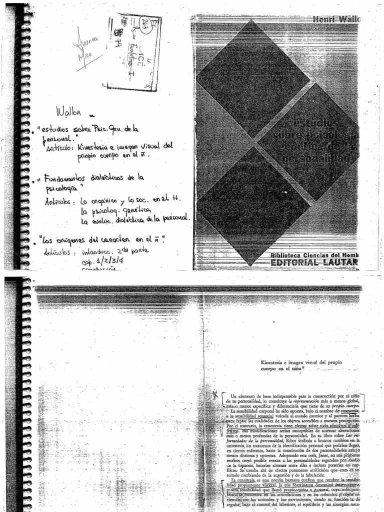 WALLON - Kinestesia e Imagen Visual Del Propio Cuerpo en El Niño | PDF