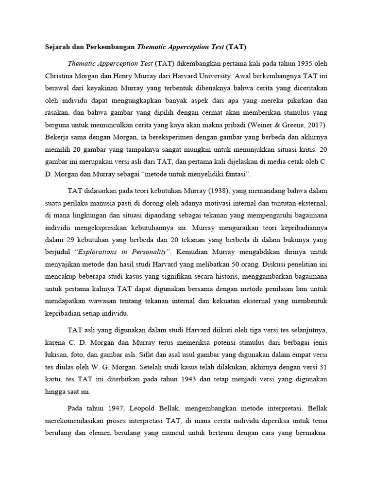 Sejarah Thematic Apperception Test (TAT) | PDF
