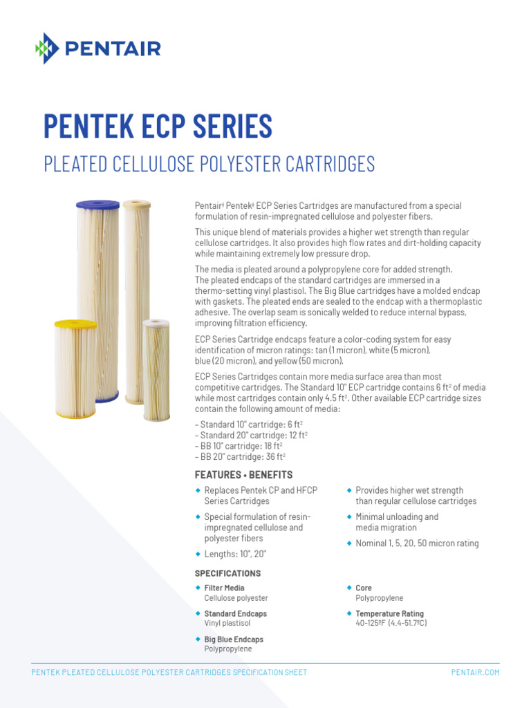Pentek Ecp Series Spec Sheet | PDF | Polyester | Cartridge (Firearms)