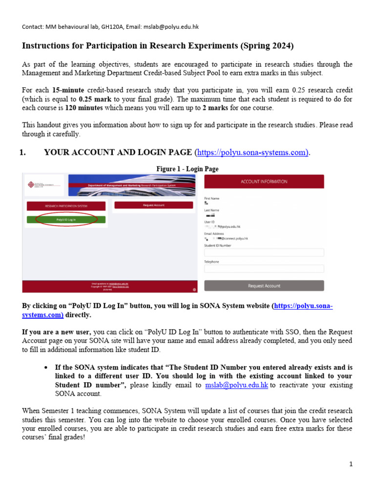 2-Credit Pool Research Participation Student Manual_Spring 2024 | PDF | Login | Computing