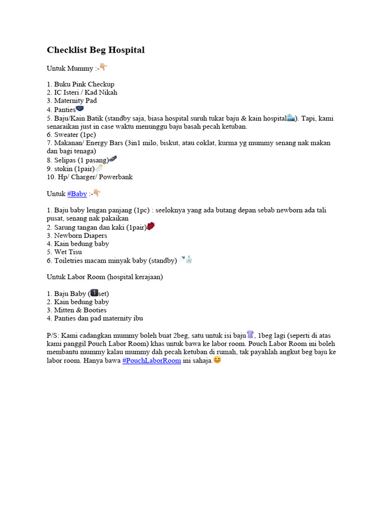 Checklist Beg Hospital | PDF | Kesehatan Holistik