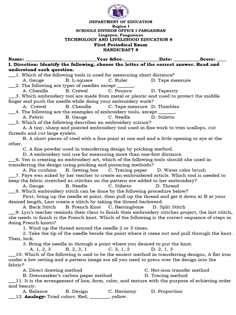 TLE 8 Handicraft TQ's 7 and 8 | PDF | Recycling | Color