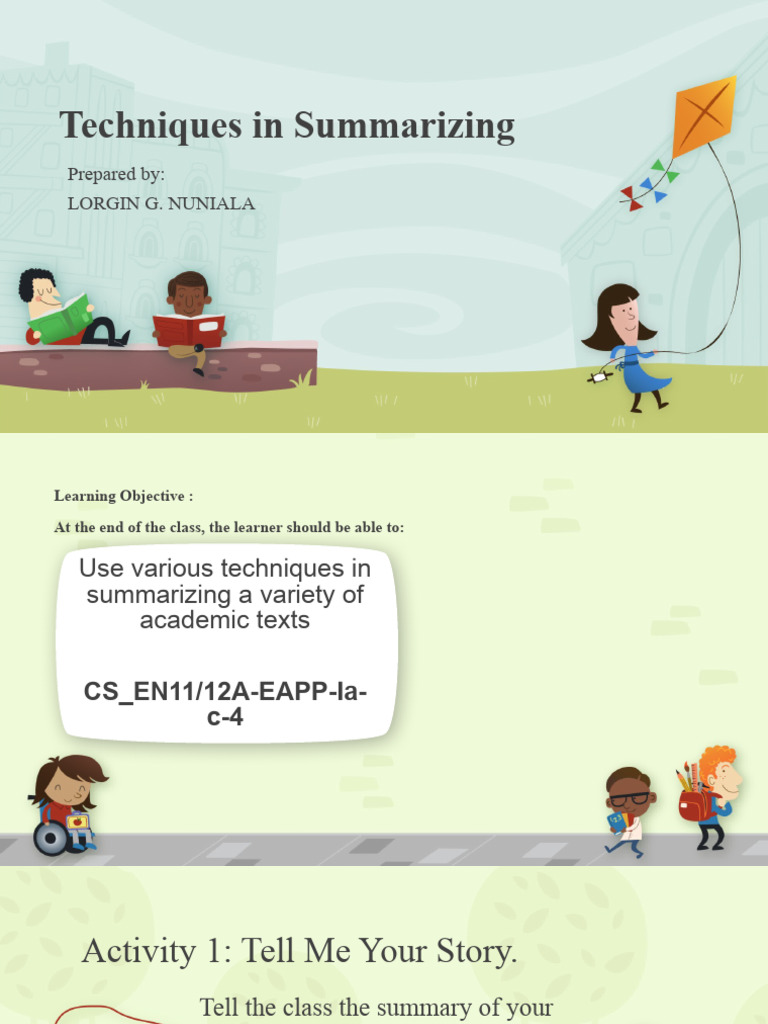 Effective Summarizing Techniques Guide | PDF | Aesop | Cognitive Science