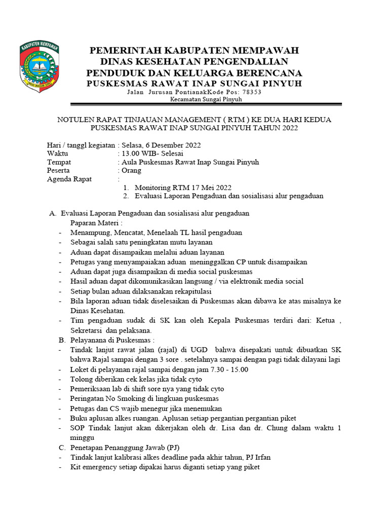 Notulen RTM 6 Desember 2022 | PDF | Pengelolaan Keuangan & Uang