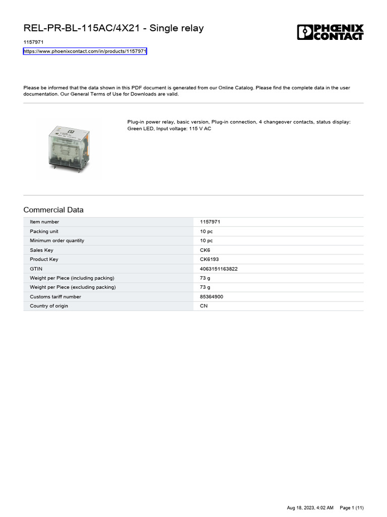 Plug-in Power Relay Specs | PDF