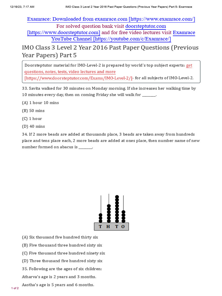 Class 3 IMO 2016 Past Paper | PDF