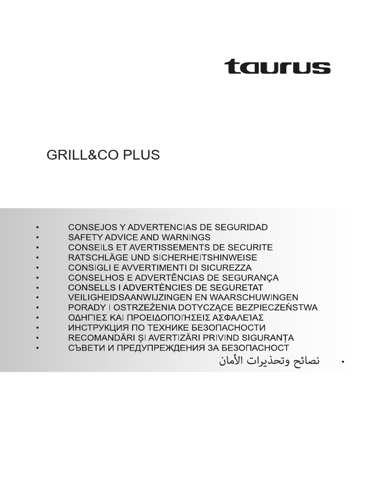 SAFETY MANUAL Taurus Grill-Co Plus | PDF | Agua | Electricidad