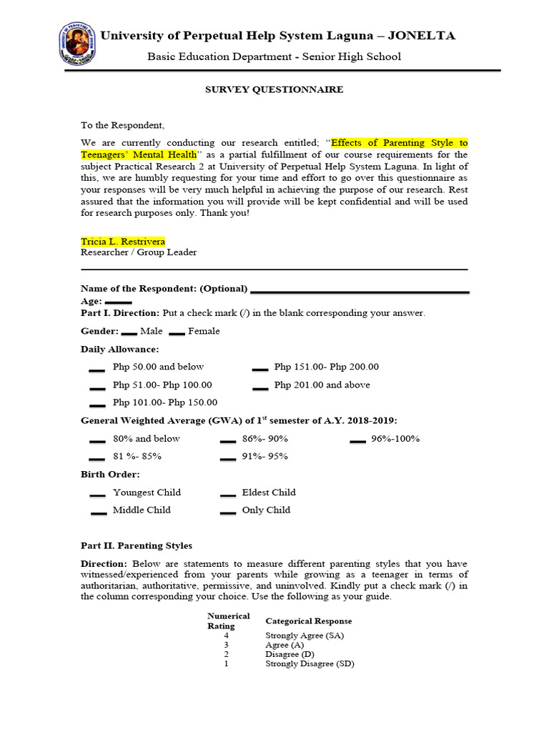 Survey Questionnaire Sample Quanti 2 | PDF