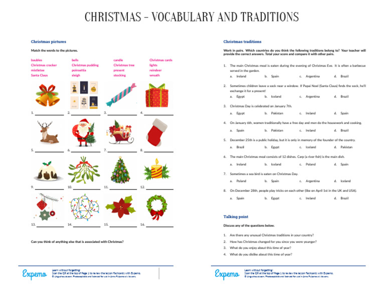 Christmas Vocabulary and Traditions Guide | PDF | Christmas | Holidays