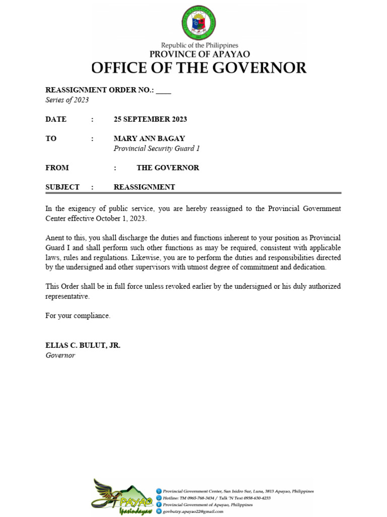 Reassignment Order October 2023 | PDF