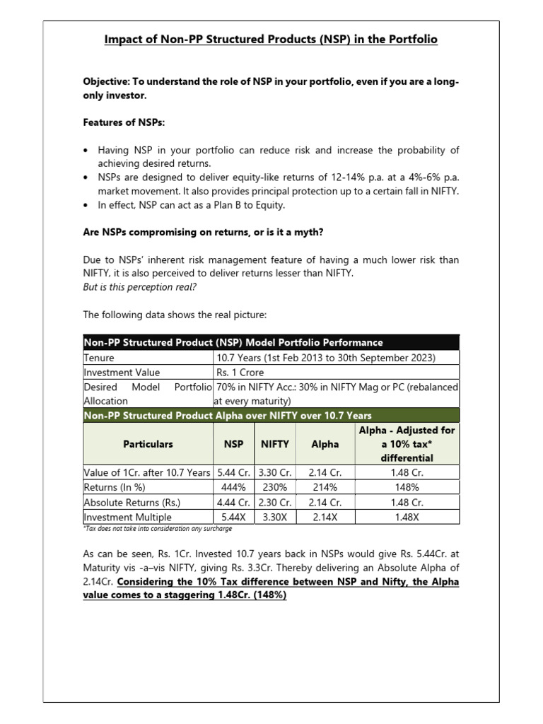 Note on NSP Model Portfolio | PDF