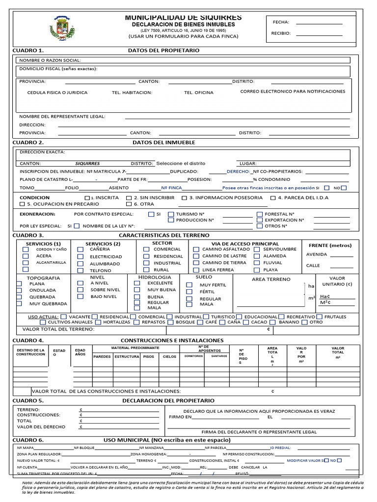 Formulario de Bienes Inmuebles Con Instrucciones | PDF