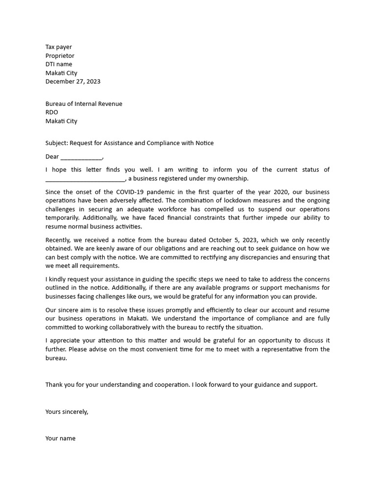 Letter of Compliance With The Notice | PDF