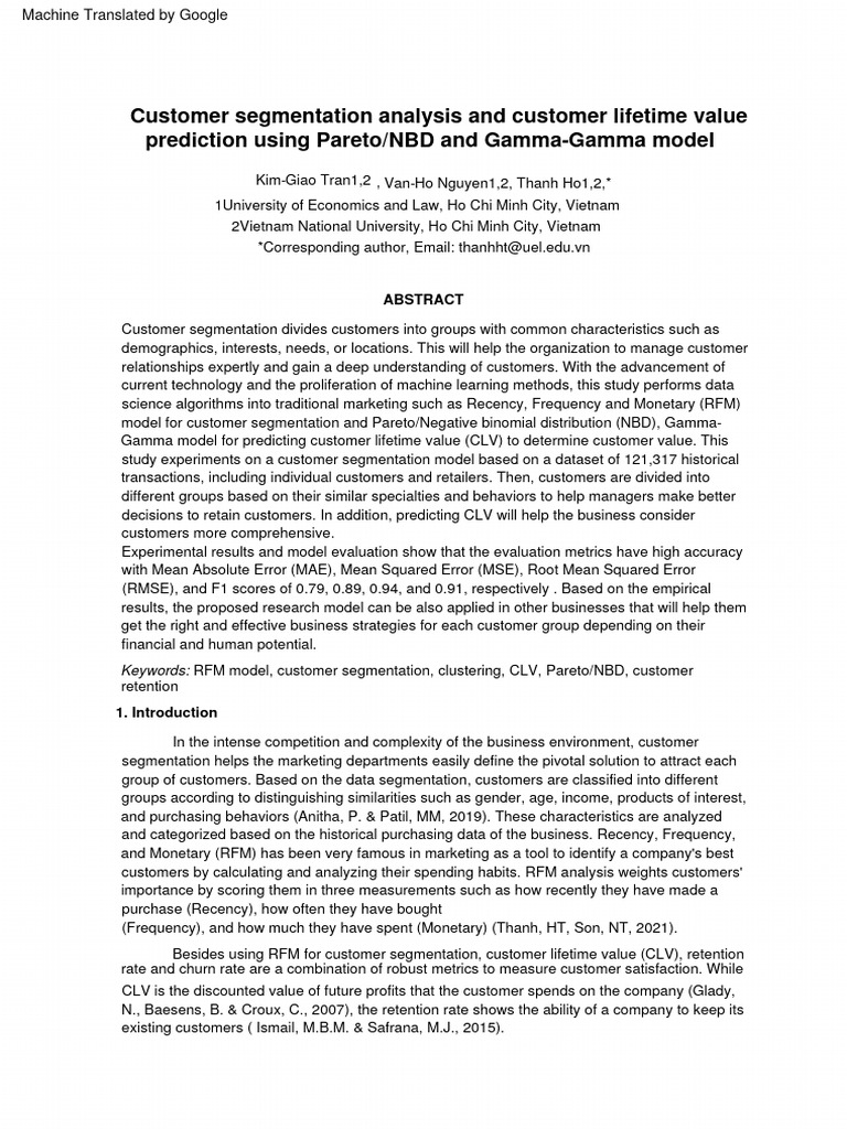 GiaoHoThanh - RFM and CLV Paper - V2 | PDF | Cluster Analysis | Mean ...