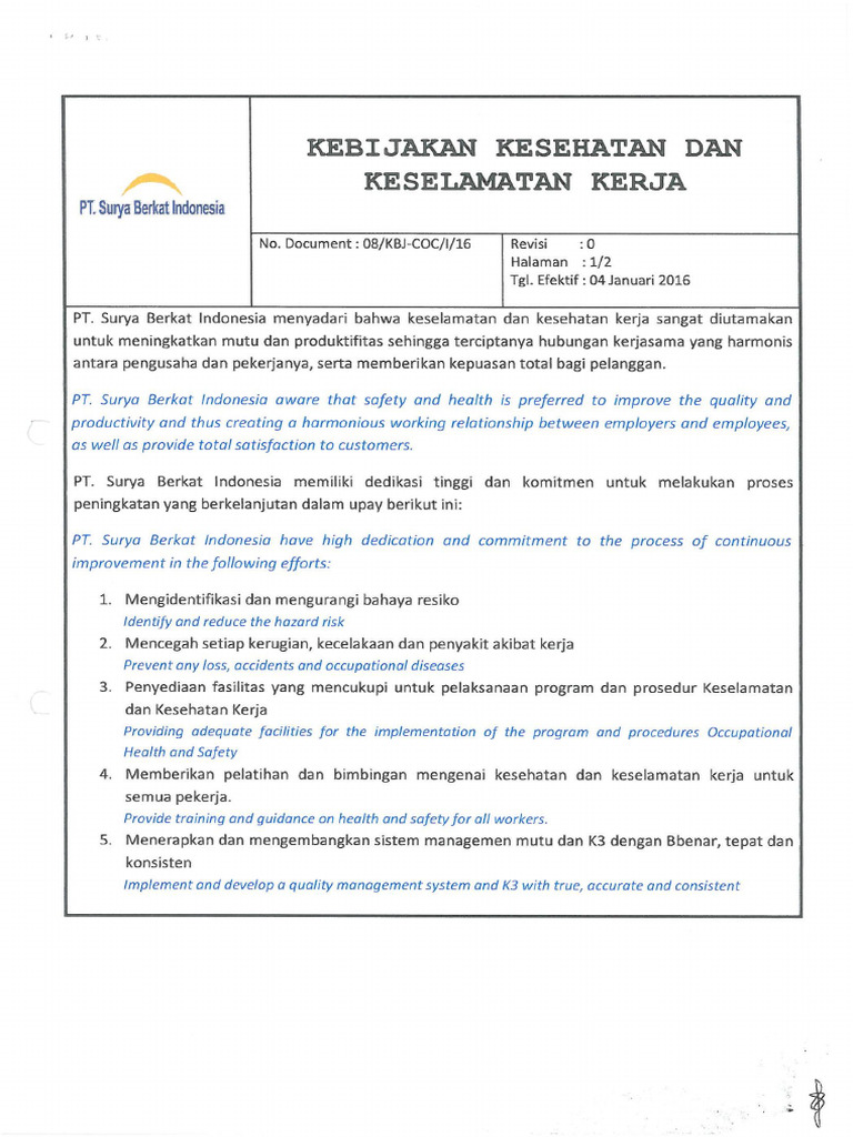 Kebijakan K3 | PDF