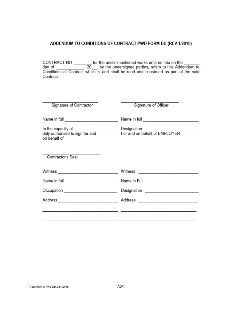 Addendum To COC PWD DB Rev.2010 - Rev 1 | PDF | Employment | Addendum