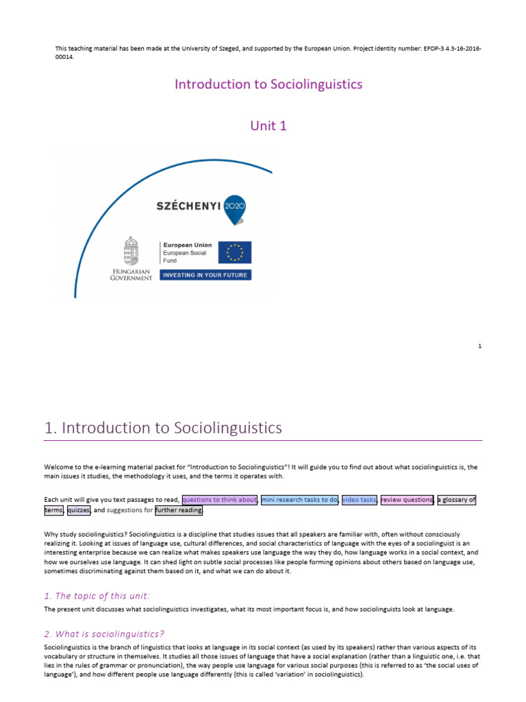 Introduction To Sociolinguistics | PDF