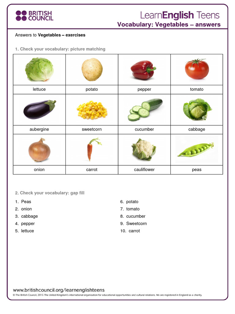 Vegetables - Answers | PDF