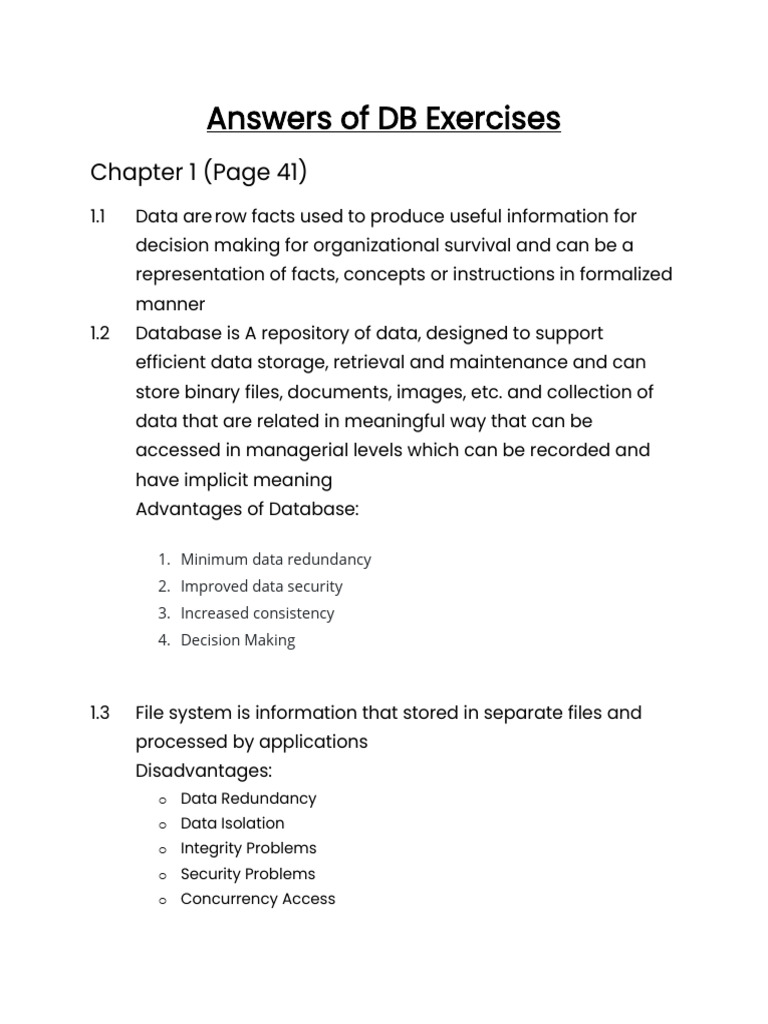 Database Exercises and Solutions Guide | PDF | Databases | Relational Database