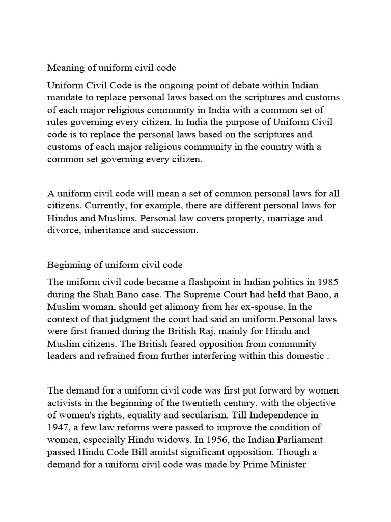 Meaning of Uniform Civil Code | PDF