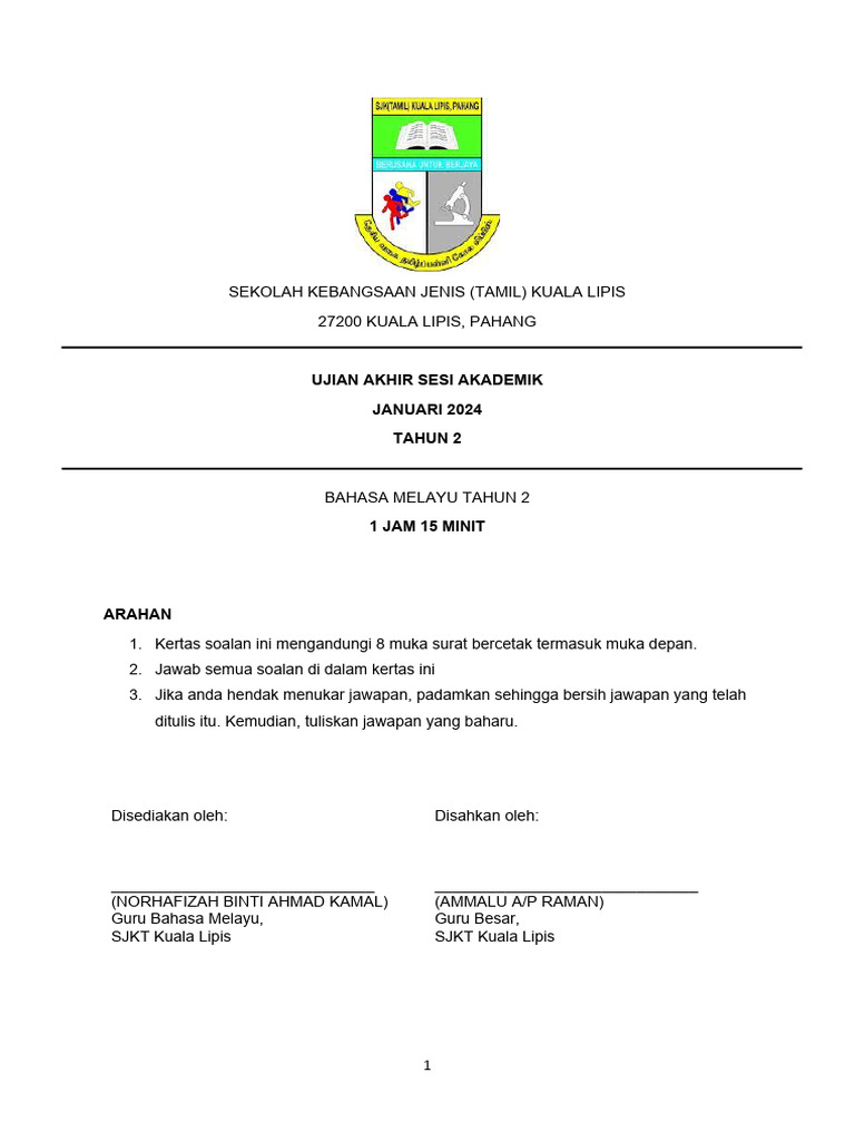 Peperiksaan Uasa BM Tahun 2 | PDF