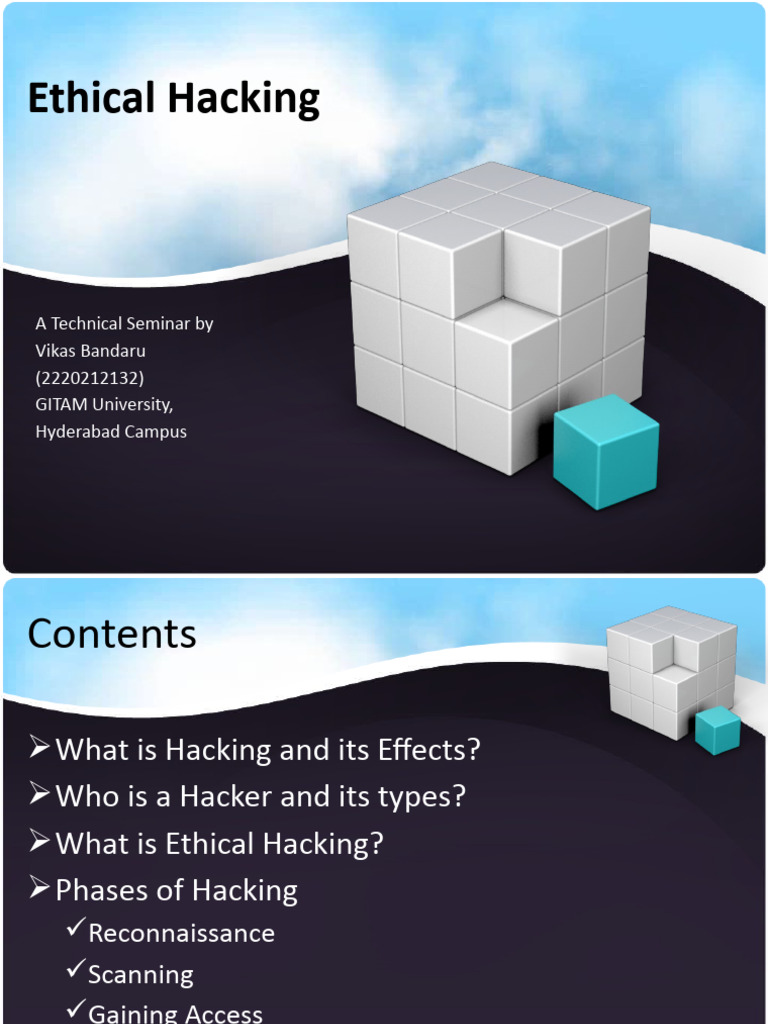 PPT for Seminar on Ethical Hacking | PDF | Security Hacker | White Hat ...