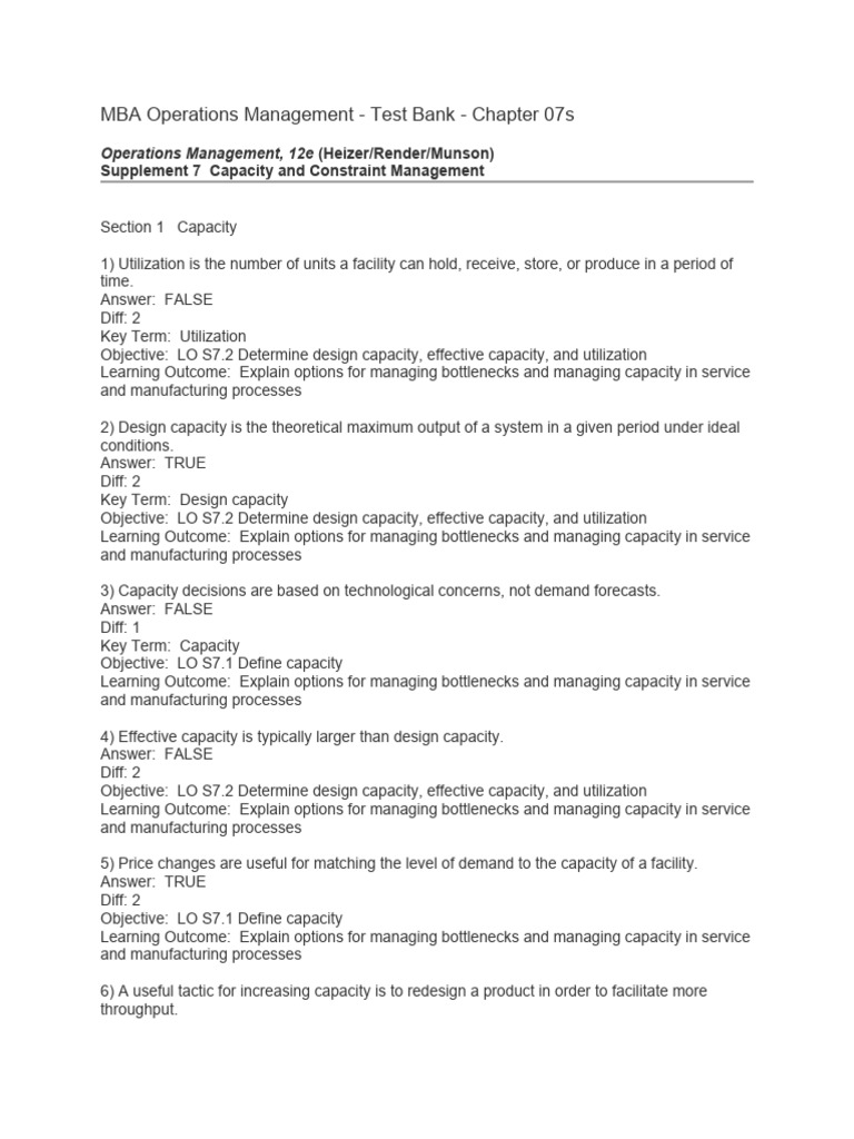 MBA Operations Management - Test Bank - Chapter 07s: Supplement 7 ...