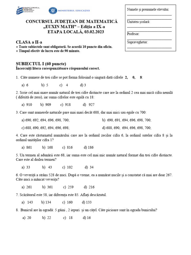 Euxin-Math Aiia Locala3 | PDF