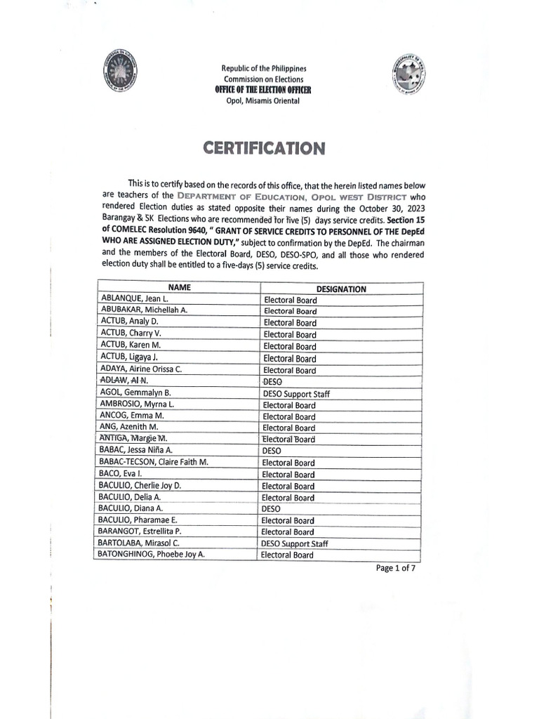 Comelec Certification | PDF
