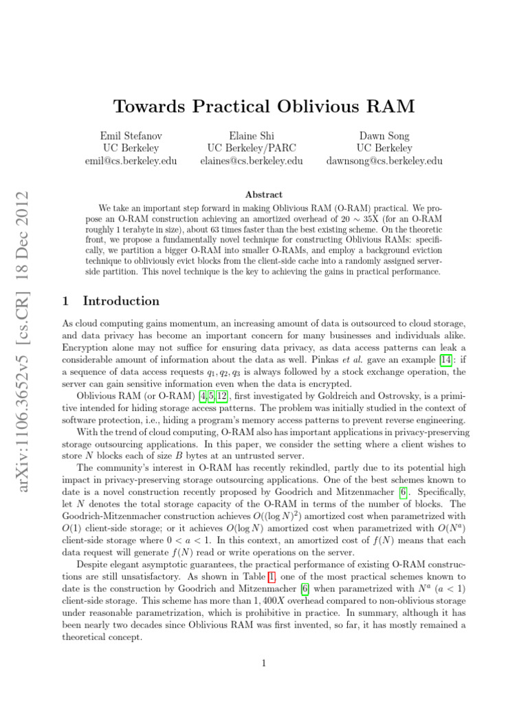 Towards Practical Oblivious RAM | PDF