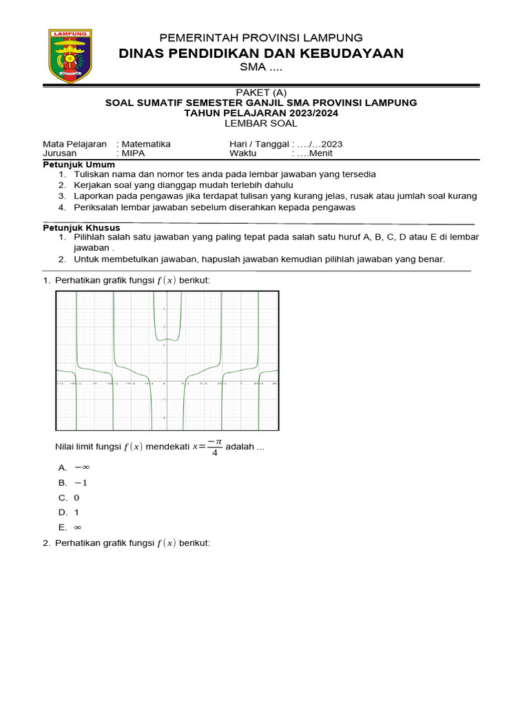 Matematika Peminatan - Kelas XII - K13 - SOAL - PAKET A - Rina Devita | PDF