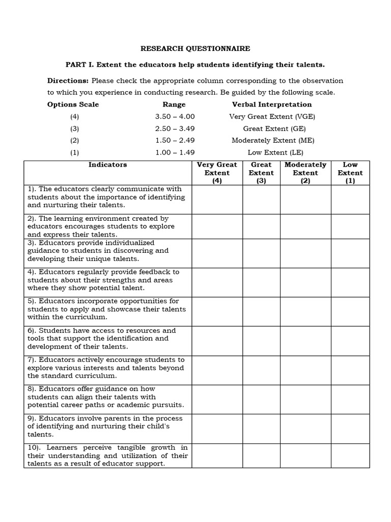 Research Questionnaire | PDF | Learning | Curriculum