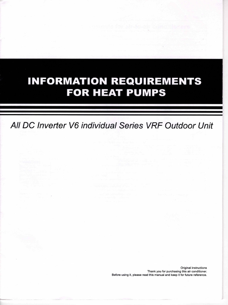 All DC Inverter v6 Individual Series VRF Outdoor Unit Information Requirements For Heat Pumps | PDF