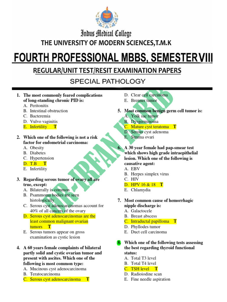Special Pathology Solved BCQS by Dr-Irfan Habib | PDF | Ovarian Cancer | Thyroid