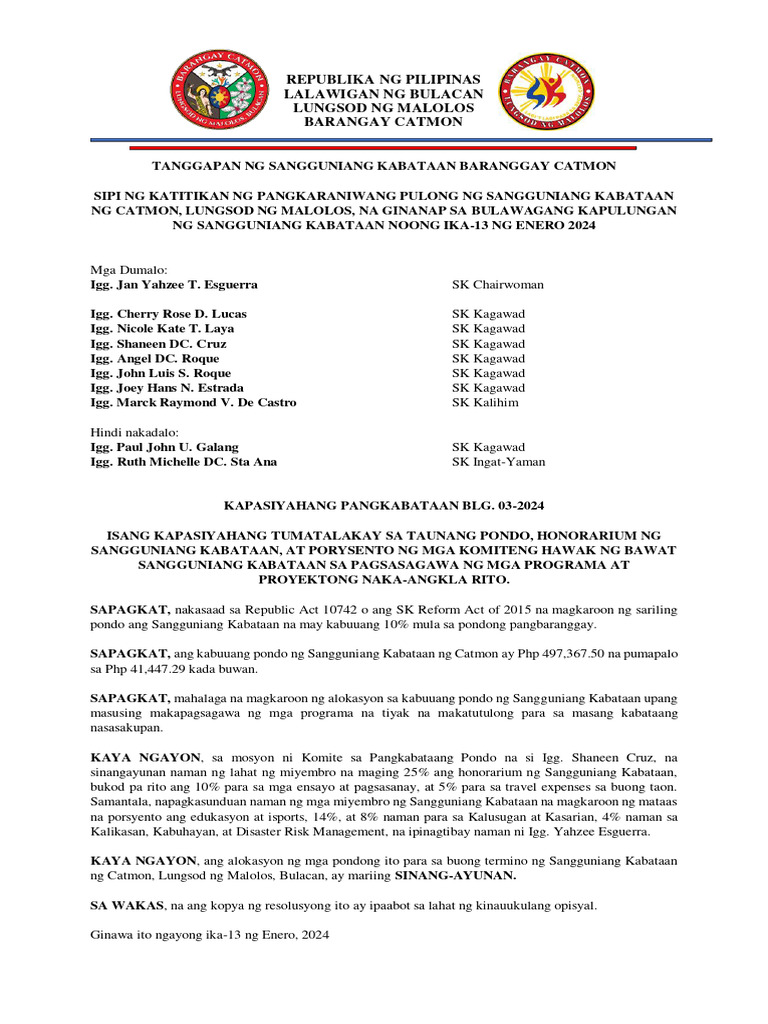 Kapasiyahang Pangkabataan Blg. 03 2024 | PDF