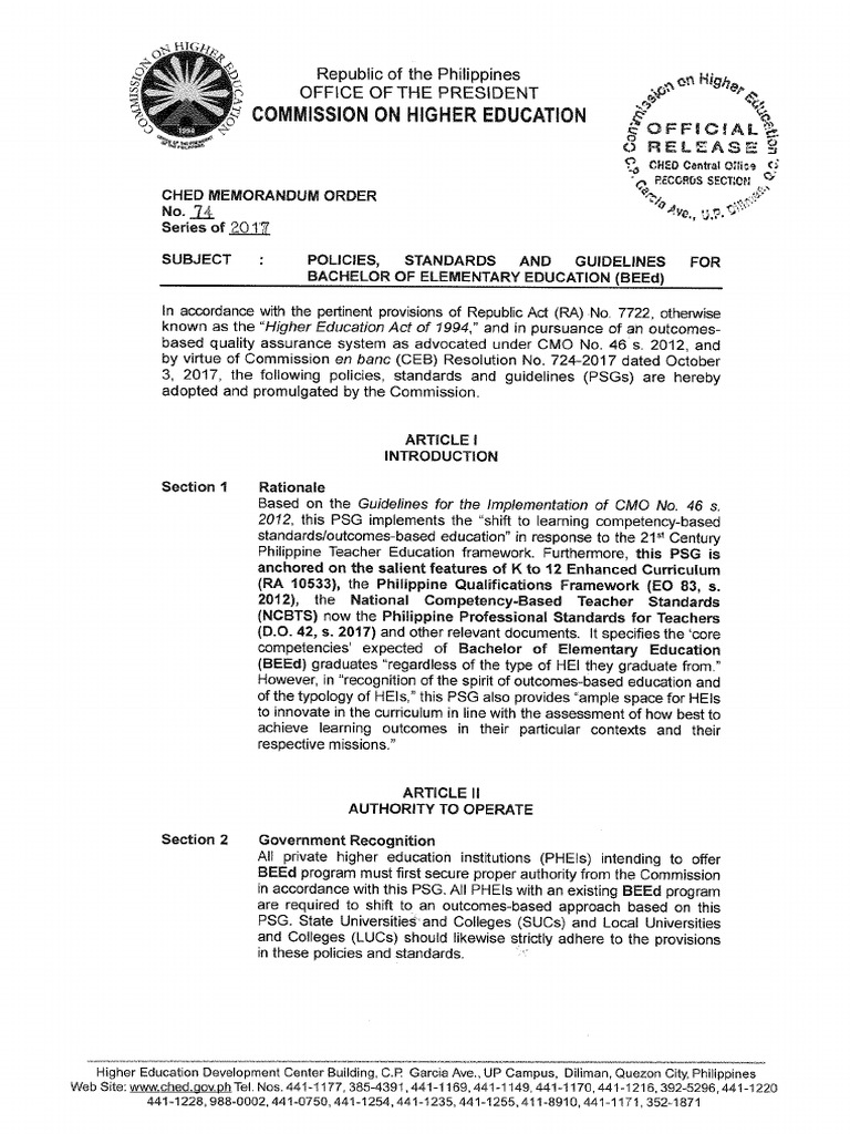 CMO-No.-74-s.-2017 - BEED Programs | PDF