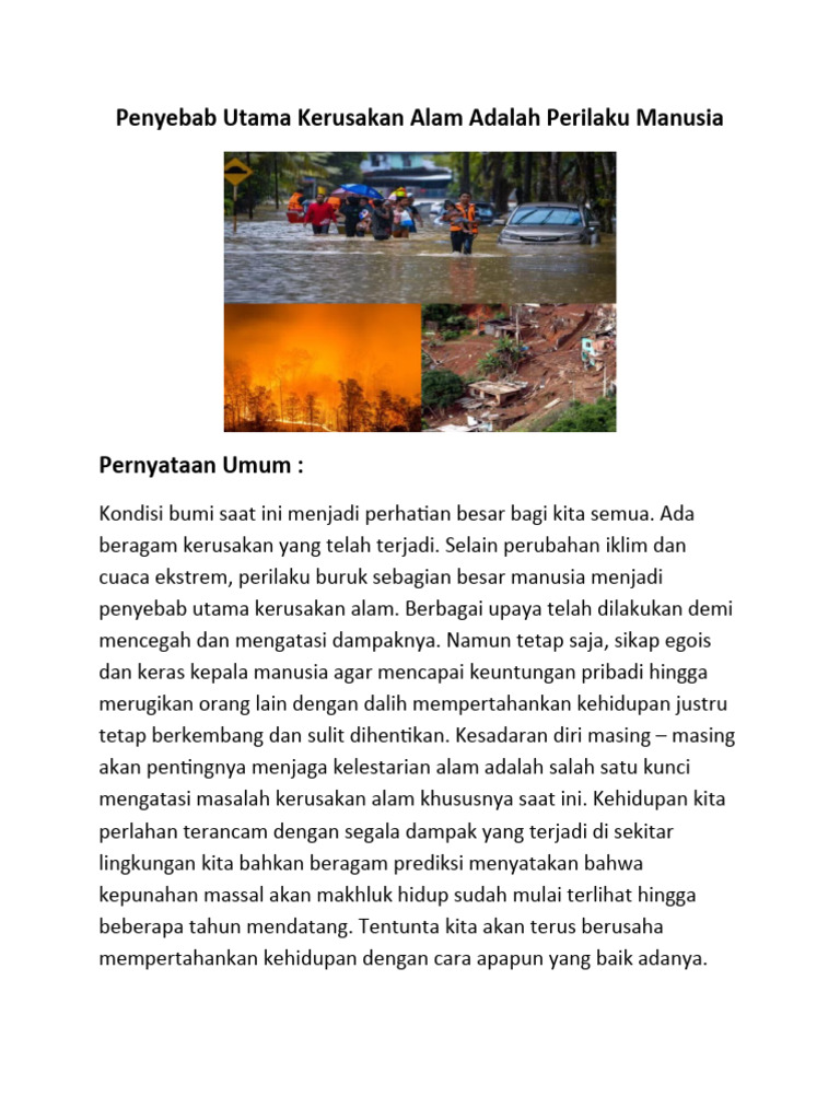 Kerusakan Alam Akibat Perilaku Manusia | PDF