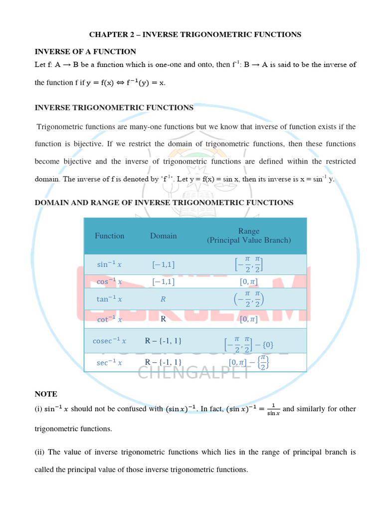 Inverse Trigonometric Functions | PDF | Function (Mathematics ... Inverse Trigonometric Functions | PDF | Function (Mathematics ...