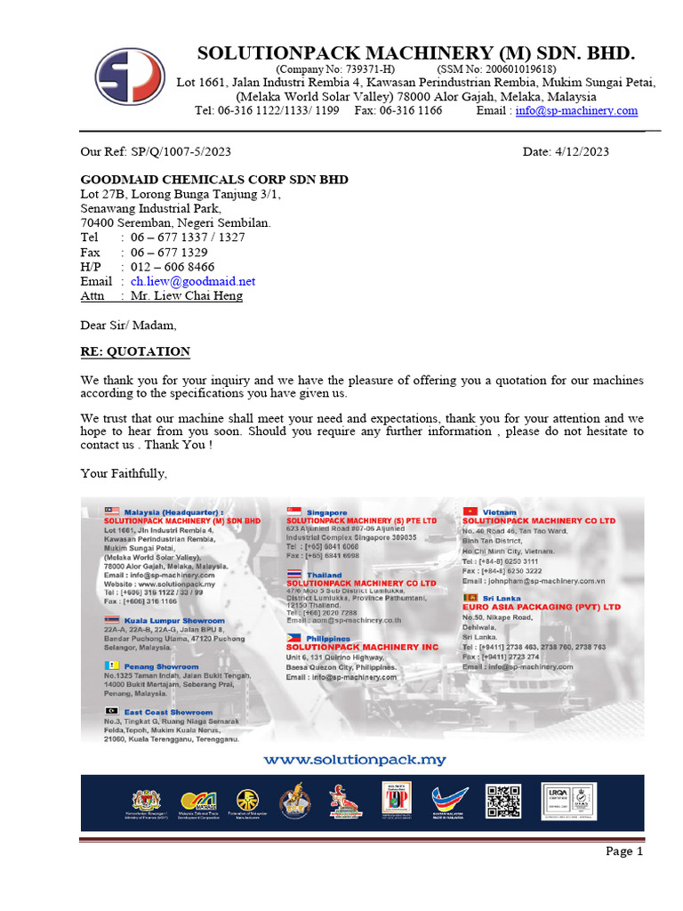 Quotation for Packaging Machinery | PDF | Machines | Belt (Mechanical)