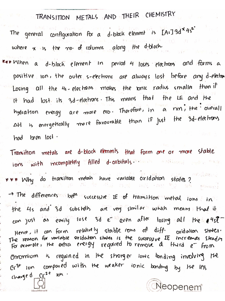 Transition Metals Chem U5 | PDF