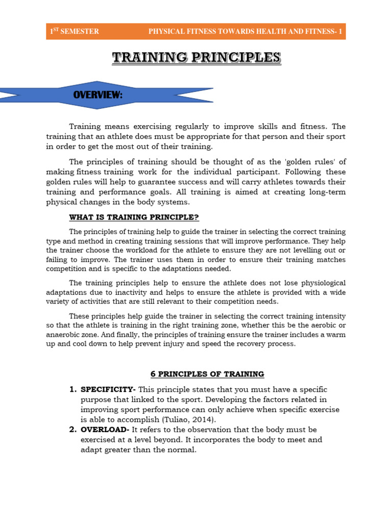 LESSON 3 - Principles of Training | PDF | Physical Fitness | Personal ...