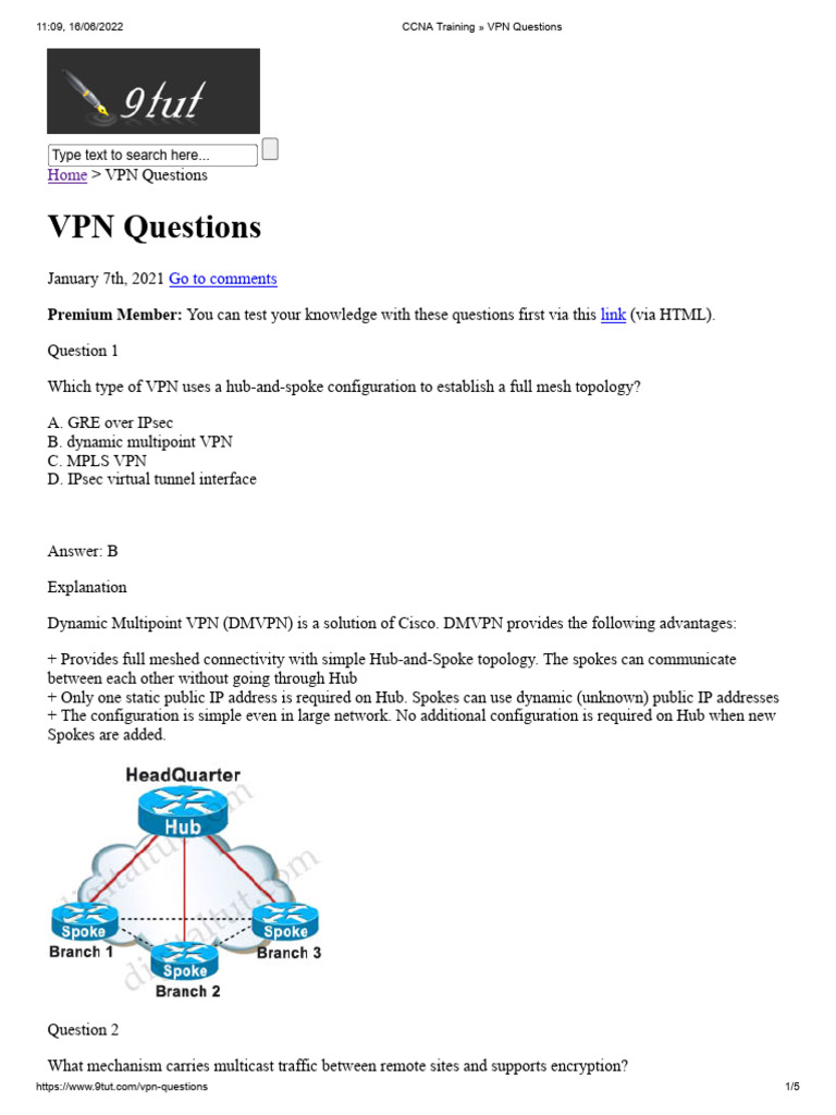 CCNA Training VPN Questions | PDF | Virtual Private Network | Computer Network