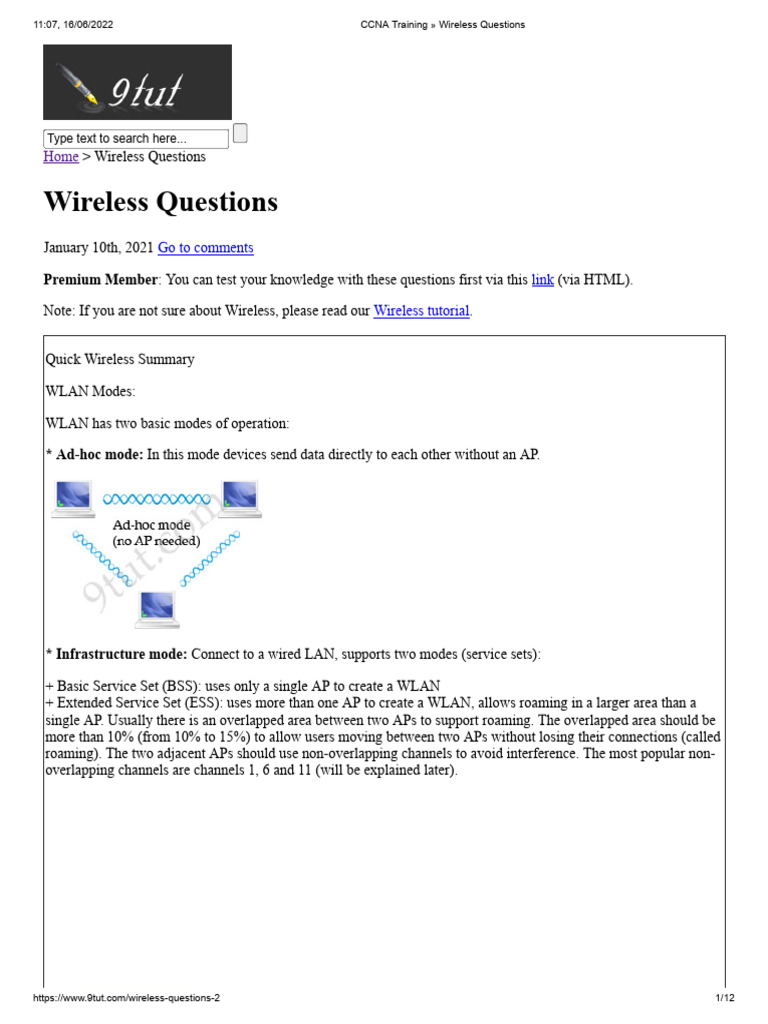 CCNA Training Wireless Questions | PDF | Wireless Lan | Wireless Access Point