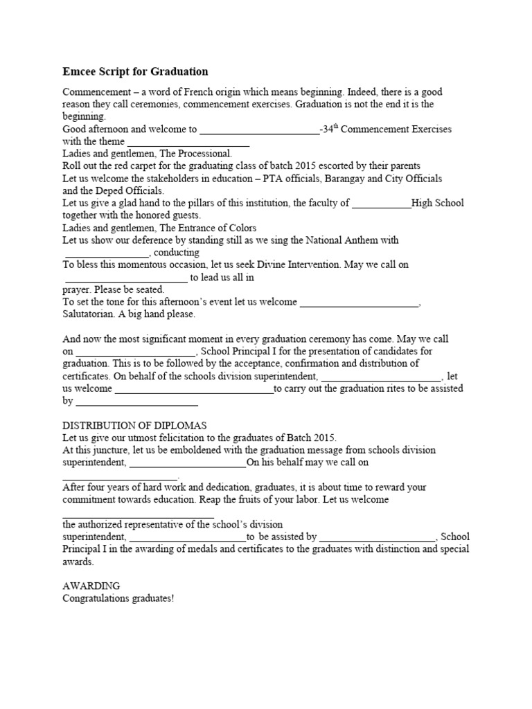 Emcee Script For Graduation | PDF