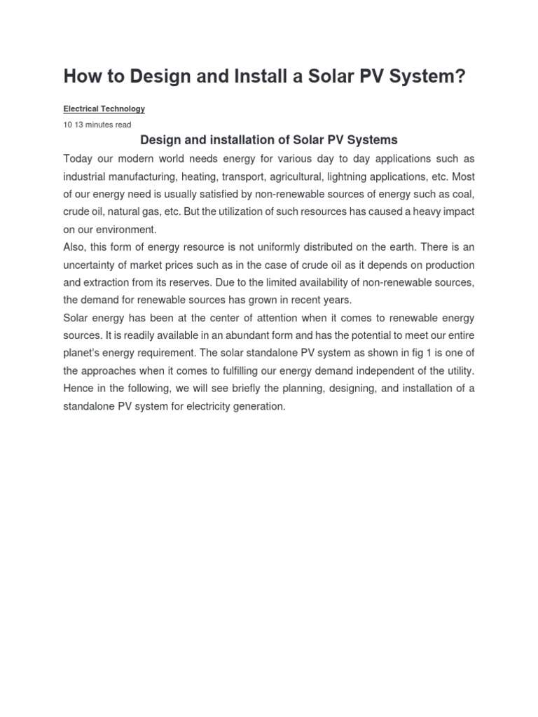 How To Design and Install A Solar PV System | PDF | Photovoltaics ...