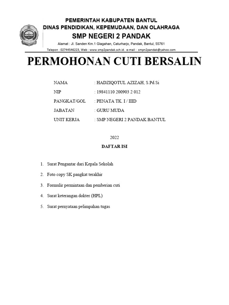 Permohonan Cuti Bersalin Hadziqotul | PDF