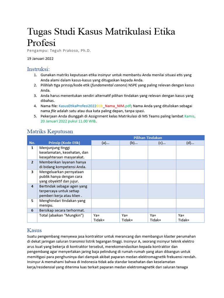 Studi Kasus Etika Insinyur 2022 | PDF