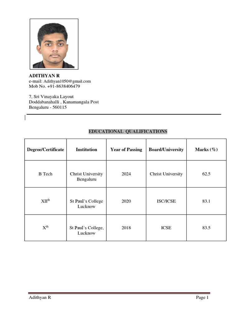 Adithyan R CV | PDF